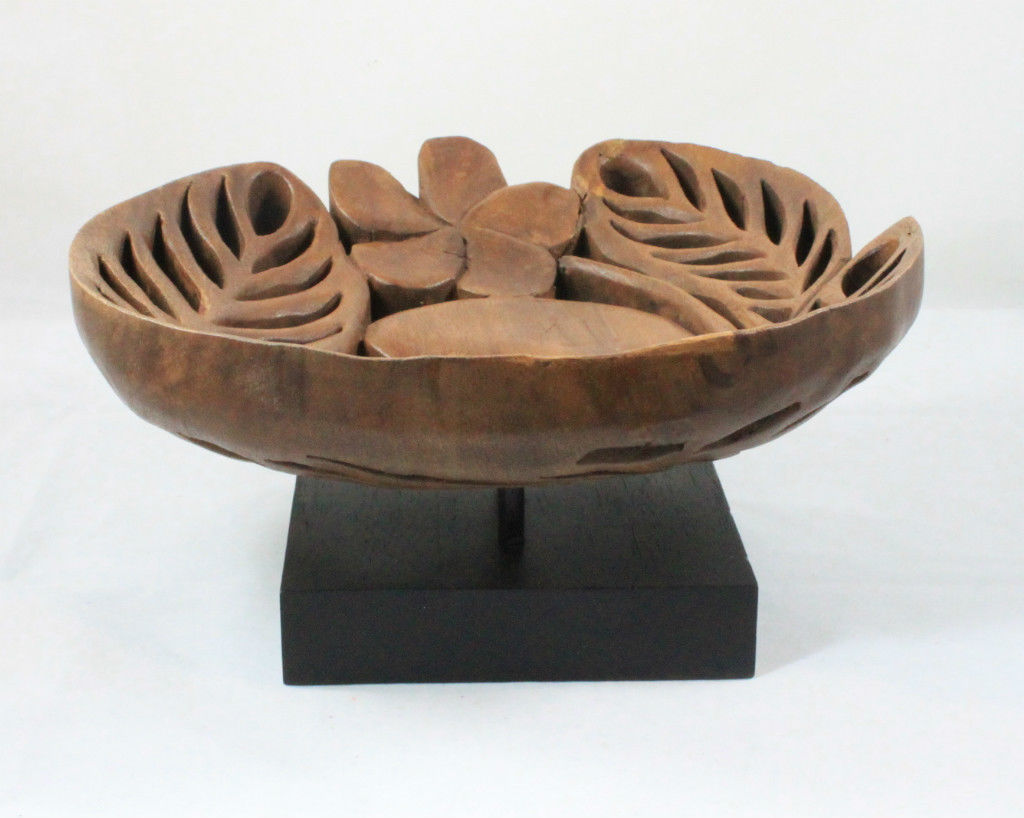 Hand Carved Large Acacia Wood Wooden Sculpture Home Love Flower Tree of ...