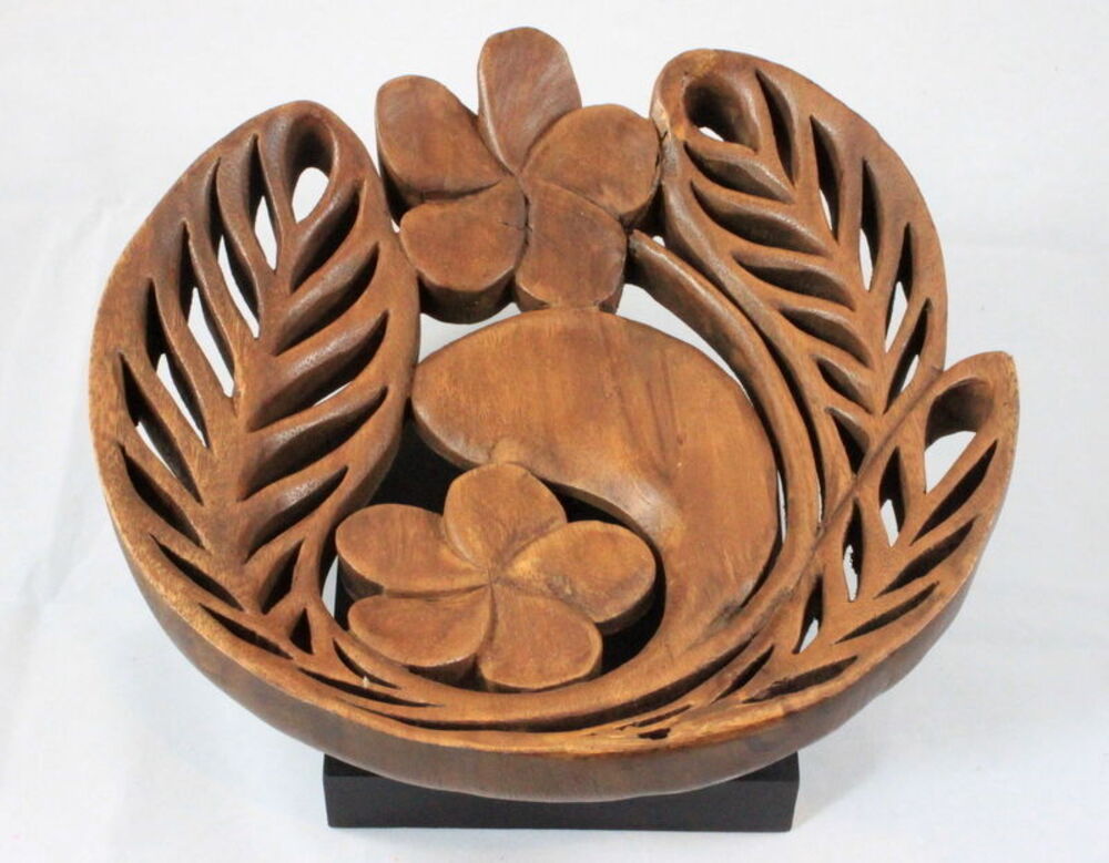 Hand Carved Large Acacia Wood Wooden Sculpture Home Love Flower Tree of ...