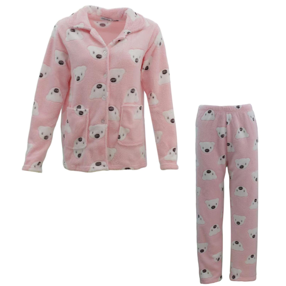 Women's Supersoft Pyjama Plush Loungewear Fleece Sleepwear Pajamas Set ...